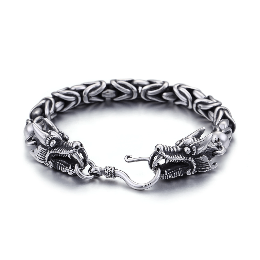 Chinese Dragon Bracelet in Sterling Silver for Mens